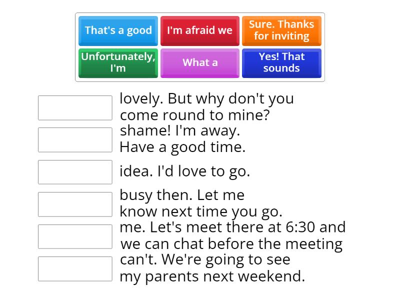 Outcomes A1. Unit 8. Writing invitations. Vocabulary. Part 2 - Match up