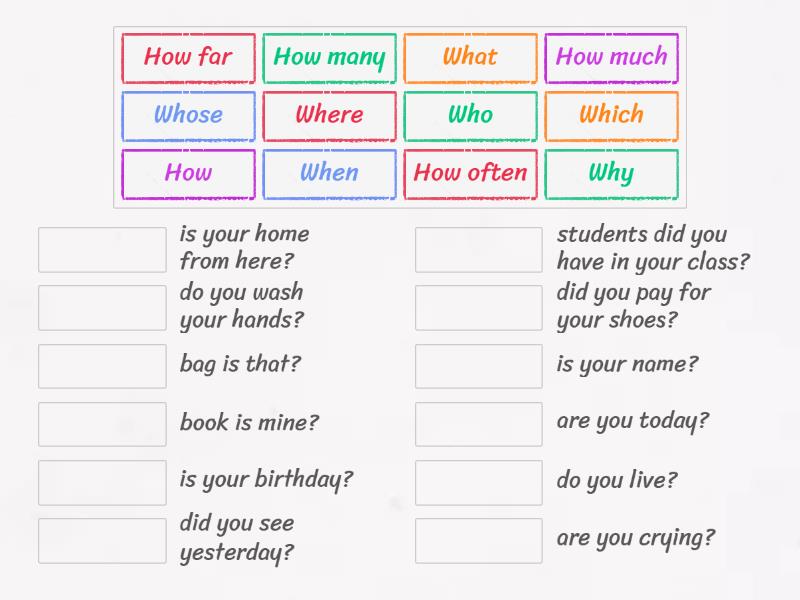 WH question words - Match up