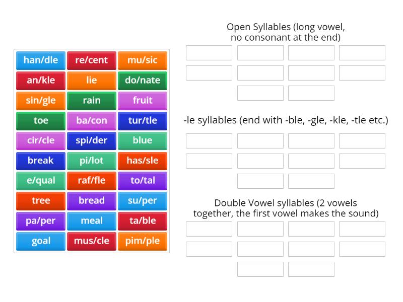 open, -le, double vowel - Group sort
