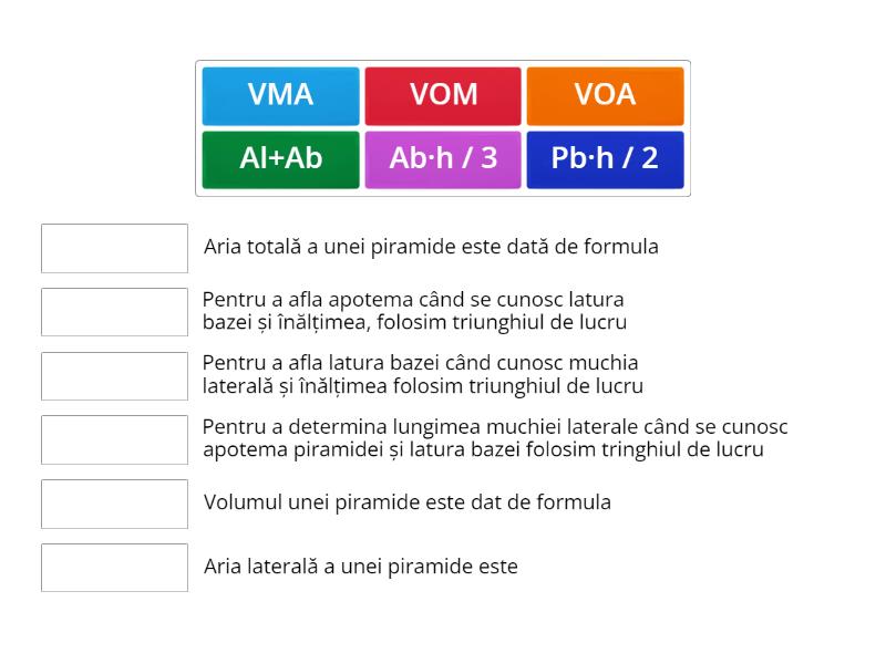 Piramida triunghiulară regulată: arii și volum - Match up
