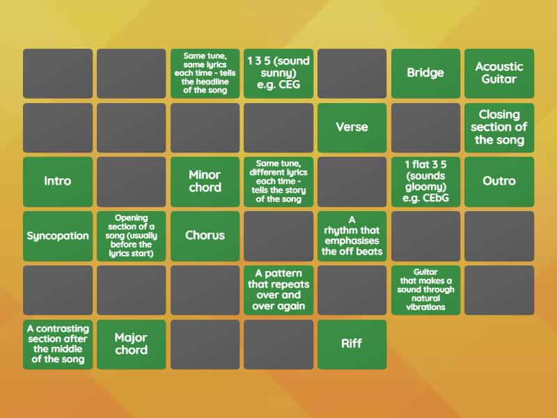 KAR Year 9 Solo Performance Key Words - Matching pairs