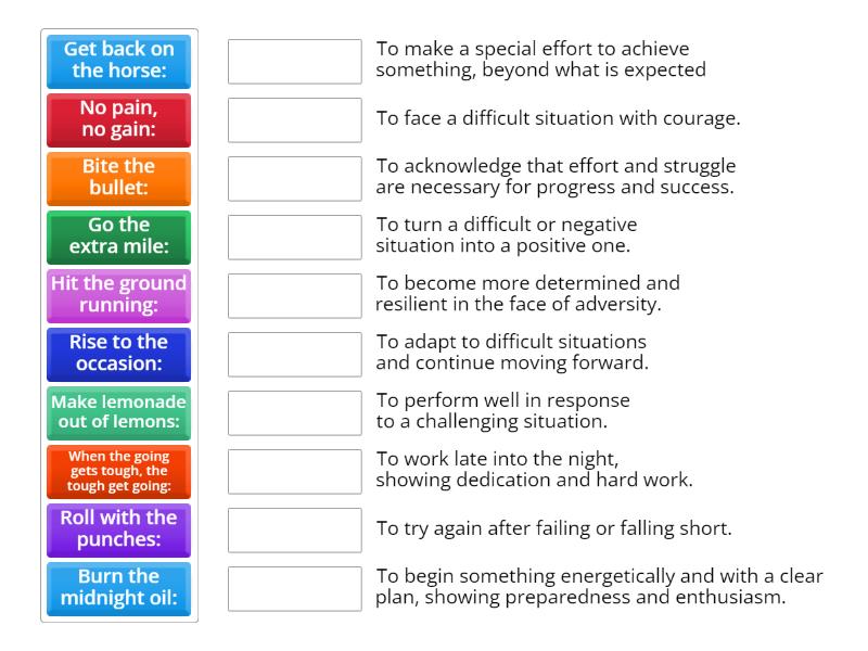 Idioms - growth mindset - Match up