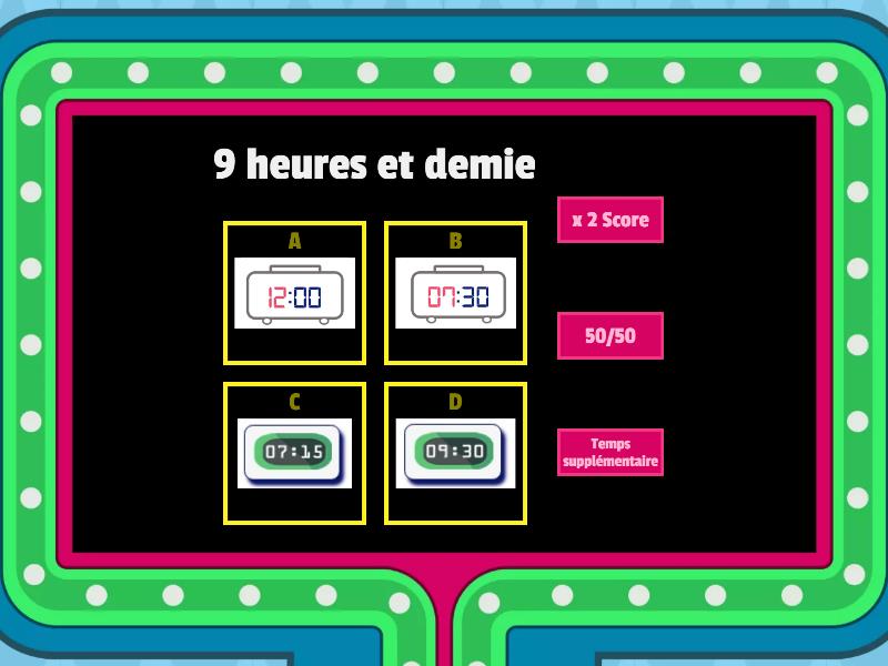 Lire l'heure sur un support digital - Concurso de preguntas