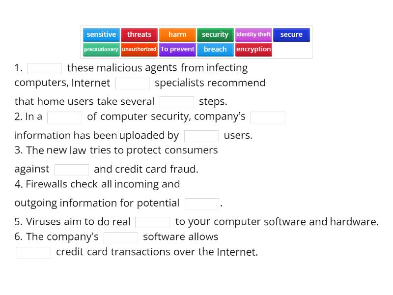 Cybersecurity voc part 3 fill in the gaps - Complete the sentence