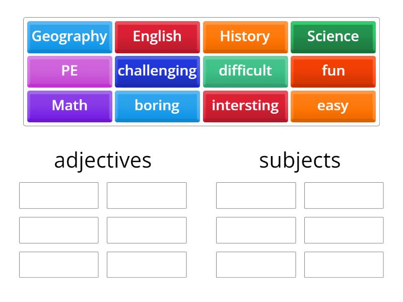 what's school like? Adj+Sub - Group sort