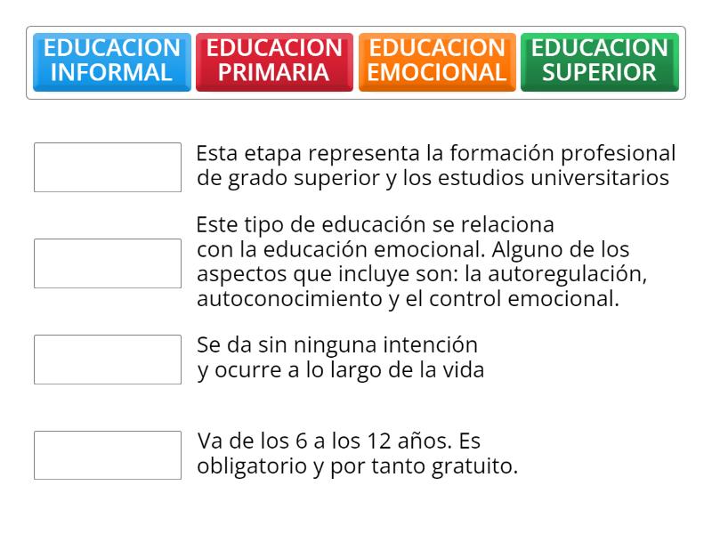 MODALIDADES, FORMATOS, NIVELES DE EDUCACION - Match up