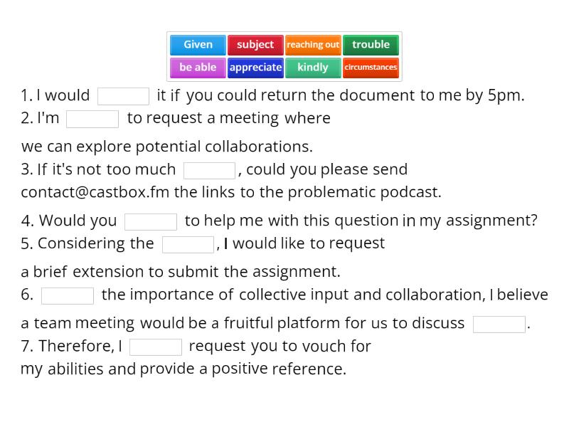 Making a request - Complete the sentence