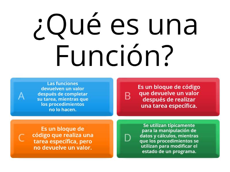 FUNCIONES Y PROCEDIMIENTOS EN LA PROGRAMACIÓN - Quiz