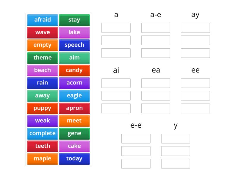 Long e sounds and long a sounds - Ordenar por grupo