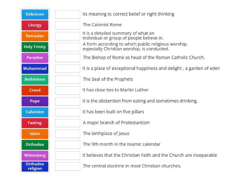 Religion quiz - Match up