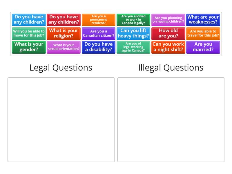 Legal or Illegal Interview Questions - Categorize