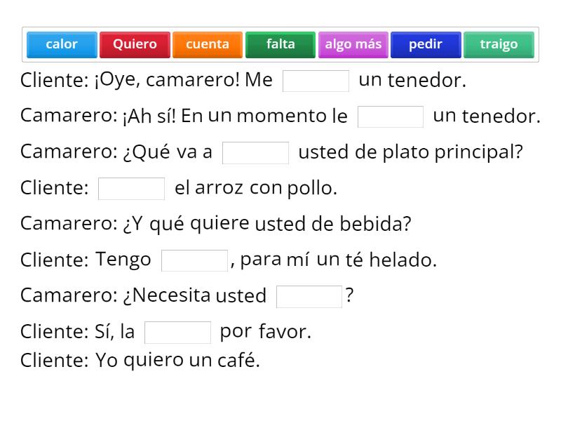 Autentico 1 - 5B Conversation - Complete the sentence