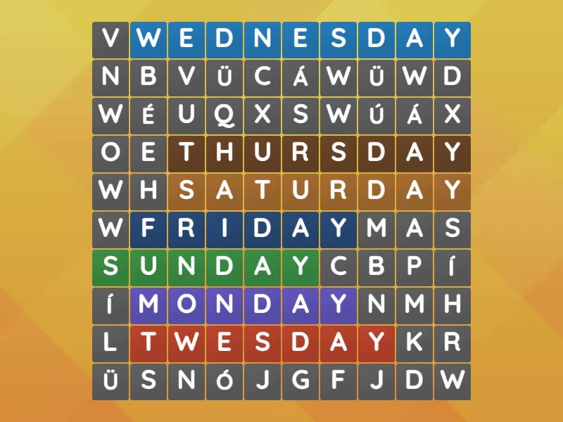 Day's of the week - Wordsearch
