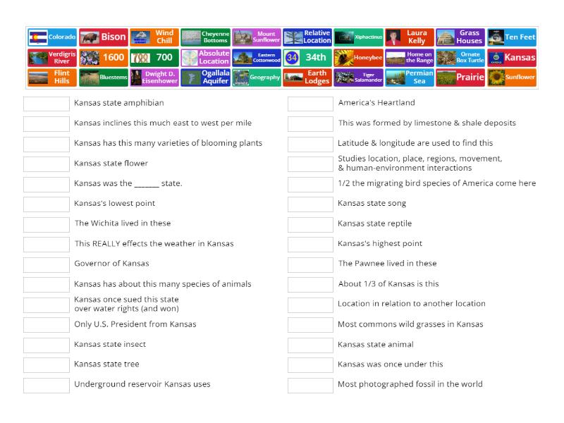 Kansas Geography/Facts - Match up