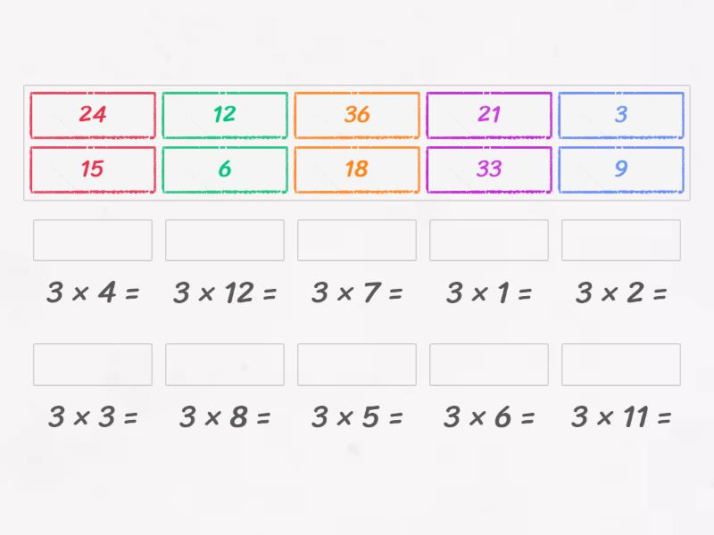 3 x Tables - Match up