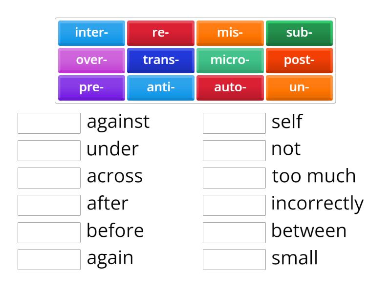 ESL 28 Chapter 6 Prefixes - Match up