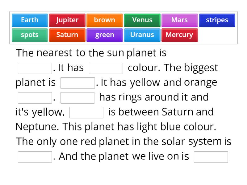 Planets Text - Complete the sentence