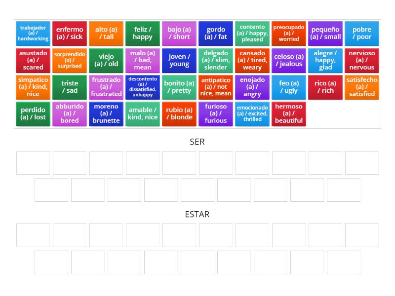 Ser vs. Estar Adjectives - Group sort