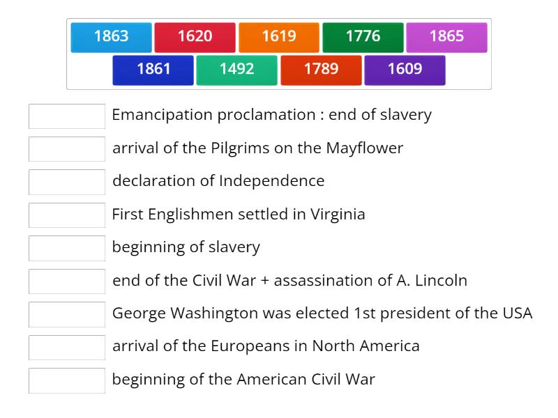 American History 3° dates + events - Match up