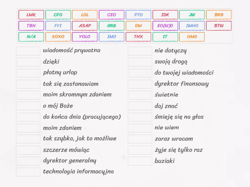Everyday abbreviations - Match up