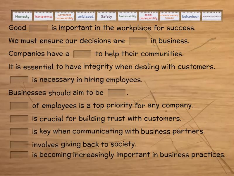 business ethics 2 - Complete the sentence