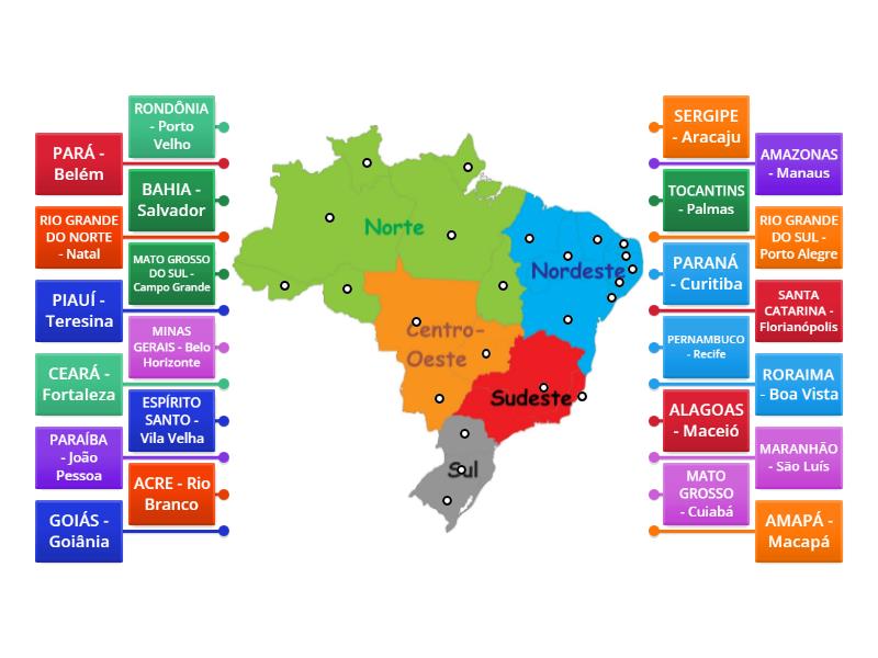 Mapa do Brasil - Estados e Capitais - Labelled diagram