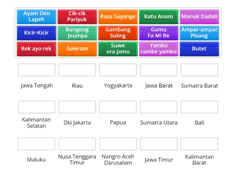 Mencocokan judul lagu dengan asal daerah lagu tersebut! - Match up