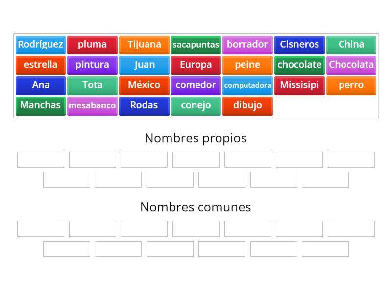Nombres propios y comunes - Ordenar por grupo