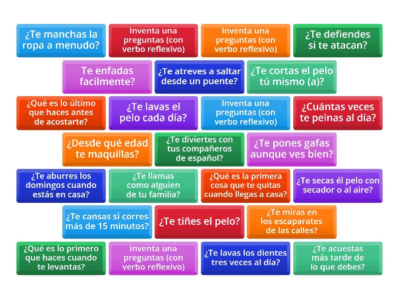 Verbos reflexivos: Responde! - Fichas giratorias