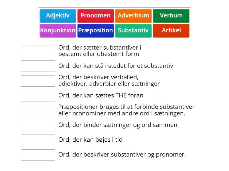 Grammar - latinske betegnelser og forklaringer - Match up
