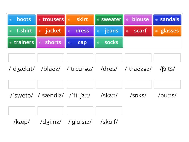 Clothes (phonics) - 2 grade - Match up