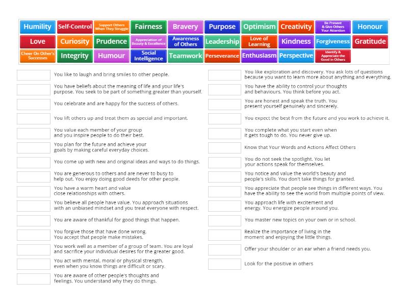 Character Traits - Match up