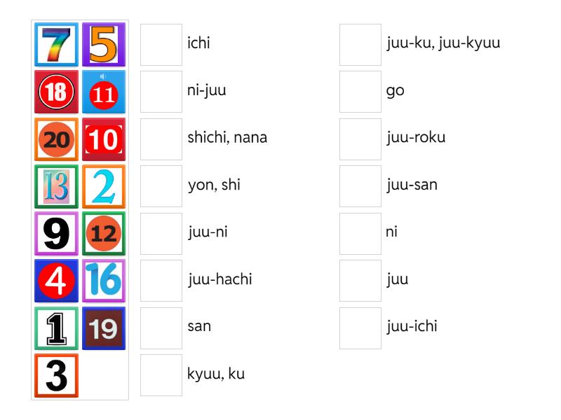 Numbers in Japanese (1-20) - Une las parejas