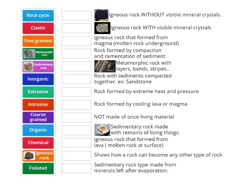 Rock Vocabulary - Match up