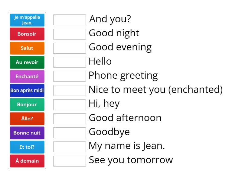French greetings - Match up