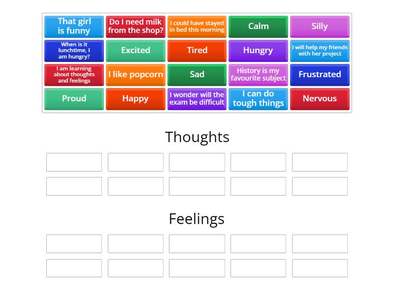 Thoughts and Feelings Sorting Game - Third Class - Ordenar por grupo
