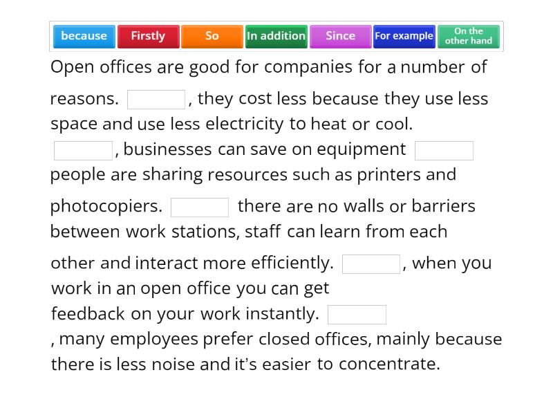 Linking words test - Complete the sentence