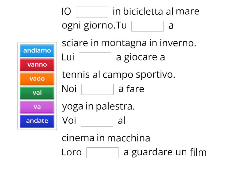 andare / fare practice - Complete the sentence