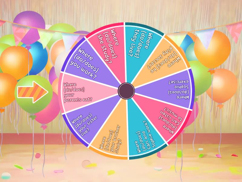 Simple Present: Where + Do or Does? - Spin the wheel