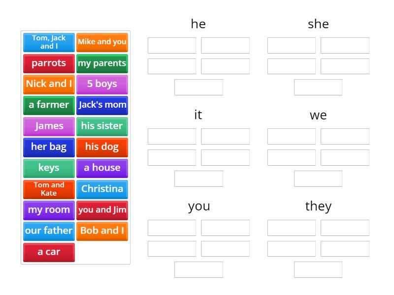 Personal Pronouns (Subject Pronouns) - Group sort