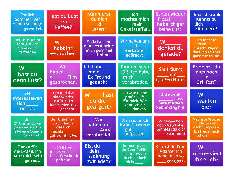 Pronominaladverbien Verben mit präpositionalem Kasus - Kutucukları çevir