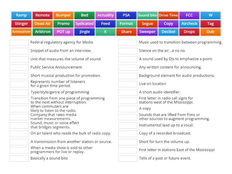 Radio Terms - Match up