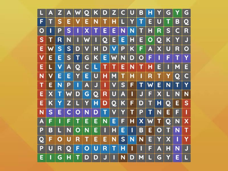 Cardinal and Ordinal Numbers - Wordsearch