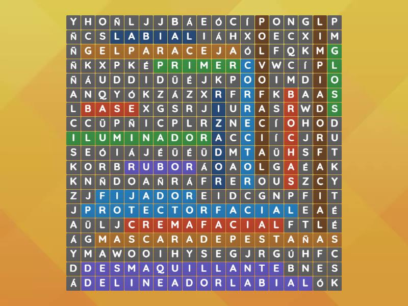 de cosmeticos - Sopa de letras
