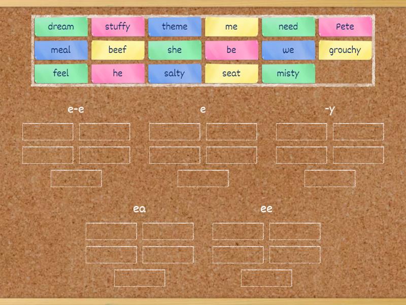 long e word sort (e-e, e, -y, ea, ee) - Group sort