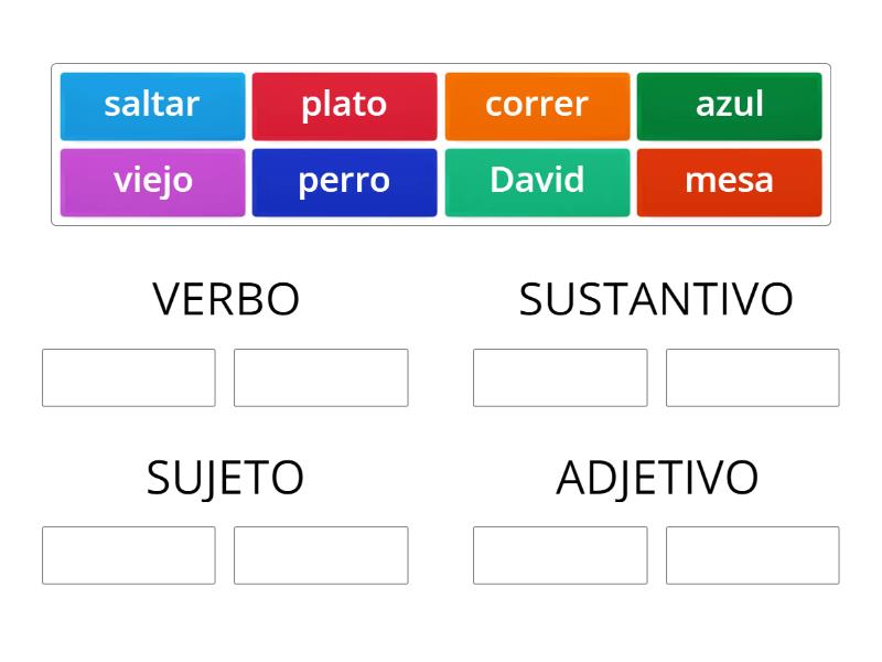 verbo, sustantivo, adjetivo y sujeto - Group sort