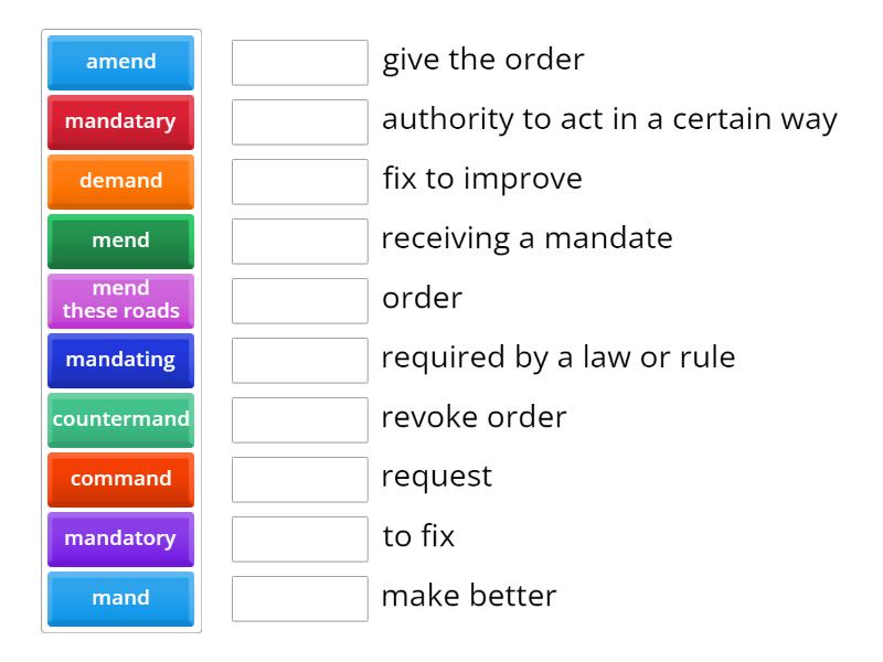 Mend/Mand Root Words - Match up