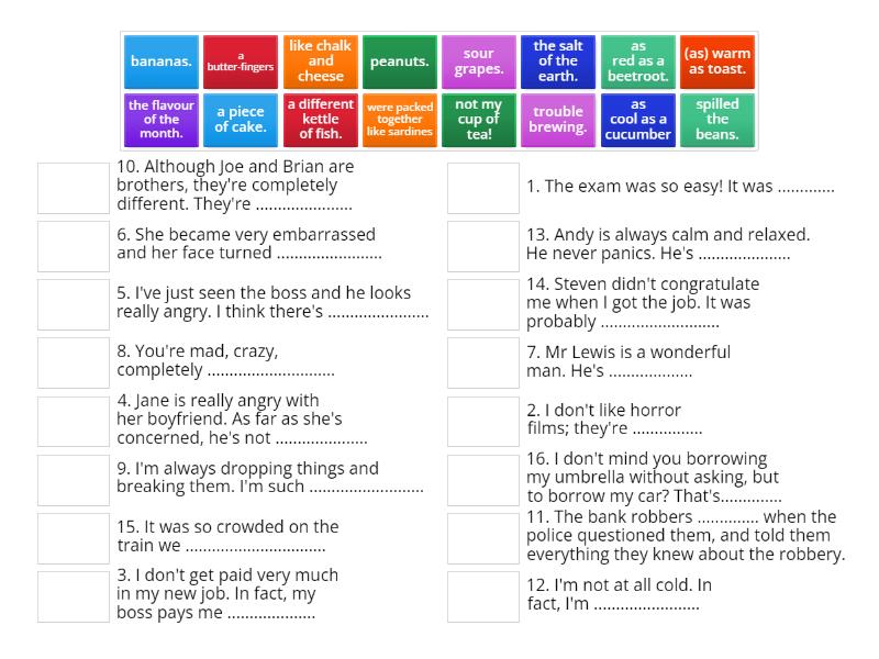 Food idioms B2, C1 - Match up