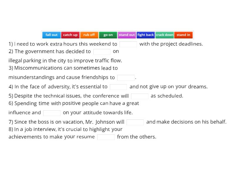 phrasal verbs unit 4 RM b2+ - Complete the sentence