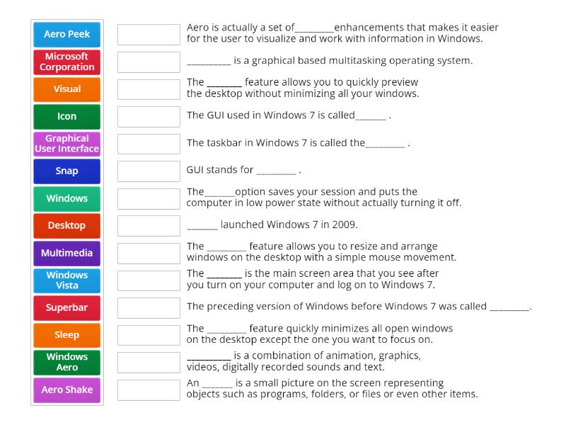 Std-5 Windows 7 Ch-1 Introduction to Windows 7 - Une las parejas